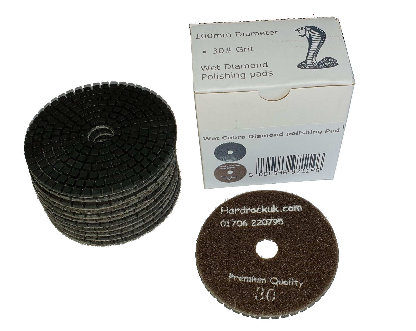 Wet Cobra Diamond Polishing Pad 30 grit Box of 10x 100mm diameter Brown ...